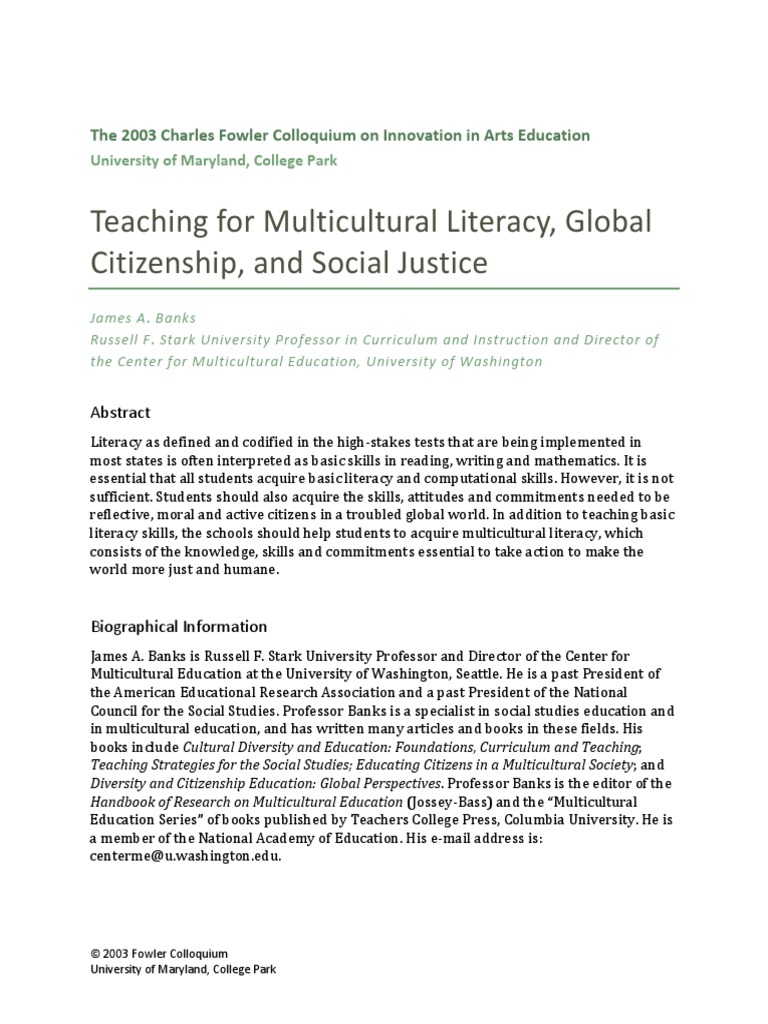 Teaching For Multicultural Literacy, Global Citizenship, and Social ...