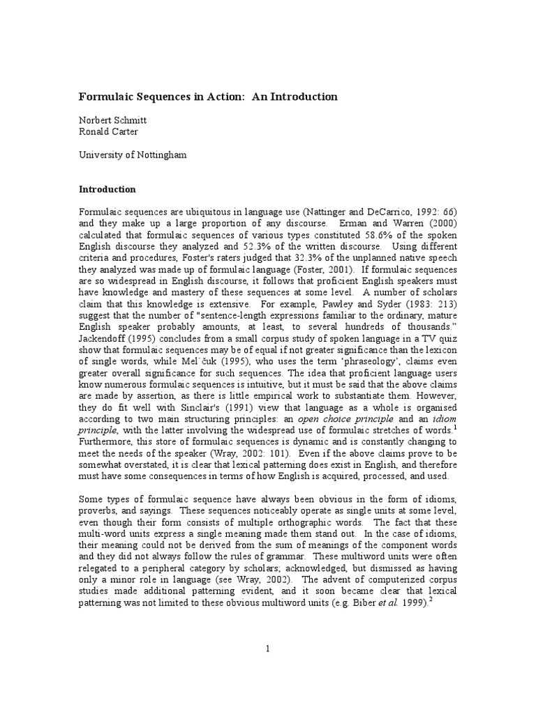 Formulaic Sequences in Action - An Introduction | PDF | Language Acquisition | Sequence