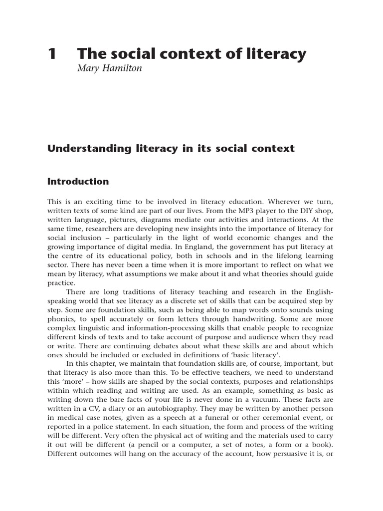 1 The Social Context of Literacy | PDF | Literacy