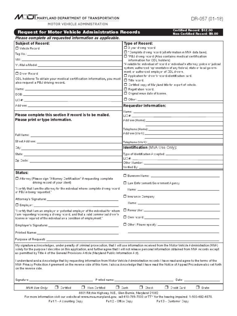 Request For Motor Vehicle Administration Records: R R R R | PDF ...