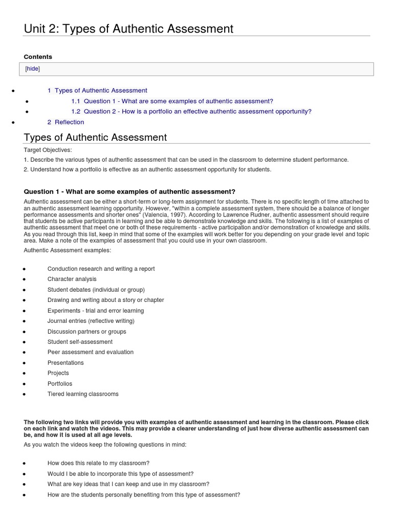 Unit 2 Authentic Assessment | PDF | Educational Assessment | Teachers