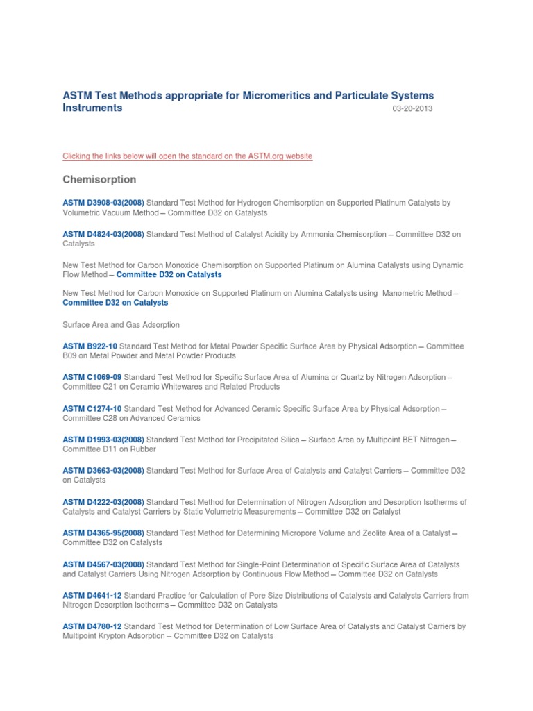 ASTM Test Methods Appropriate For Micromeritics and Particulate Systems ...