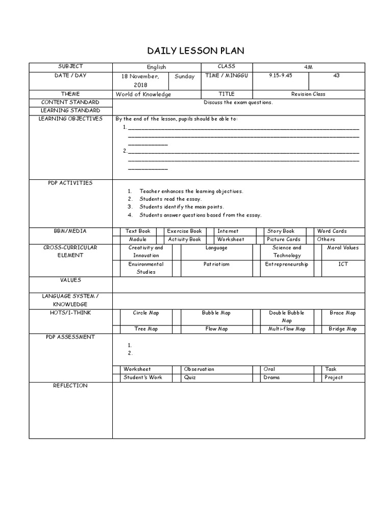 Contoh Rancangan Pengajaran Harian | PDF | Lesson Plan | Educational Technology
