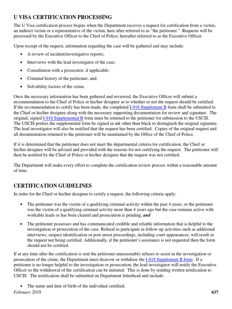 U-Visa Certification Policy | PDF | Body Worn Video | Discovery (Law)