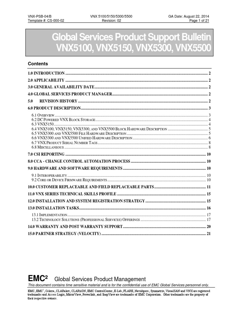 Docu53296 - VNX5100, VNX5150, VNX5300, and VNX5500 Global Services Product Support Bulletin PDF ...