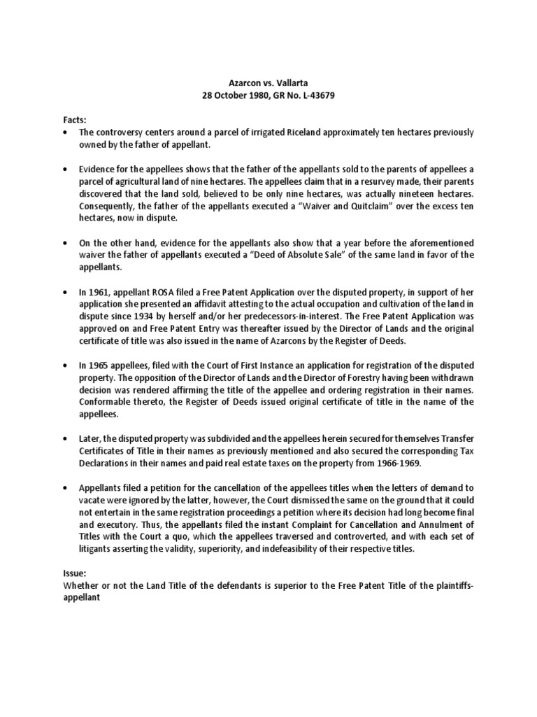 Azarcon vs. Vallarta G.R. No. L-43679, October 28, 1980 | PDF | Appeal ...