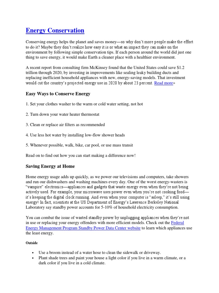 Energy Conservation: Easy Ways To Conserve Energy | PDF | Hvac ...