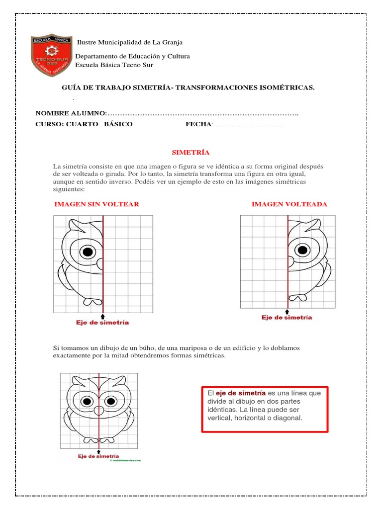 Guía de Simetría para Cuarto Básico | PDF | Simetría | Enseñanza de ...