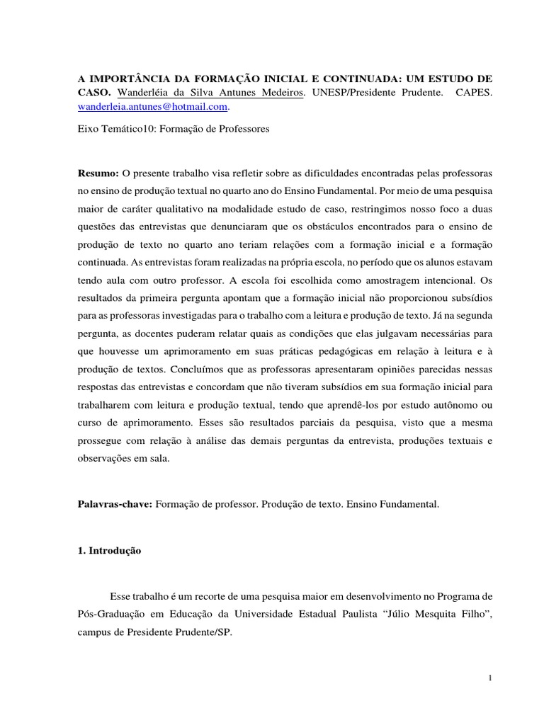 A Importancia Da Formacao Inicial e Continuada | PDF | Pedagogia | Lição