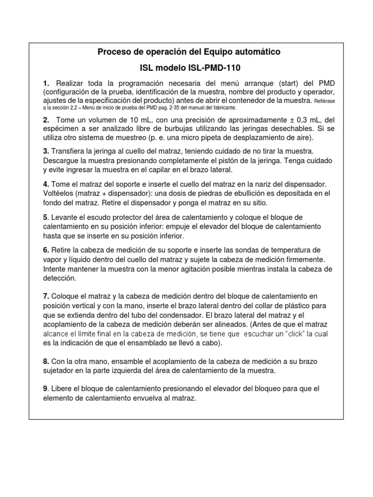 Proceso de operación del micro destilador ISL modelo ISL-PMD-110 | PDF ...