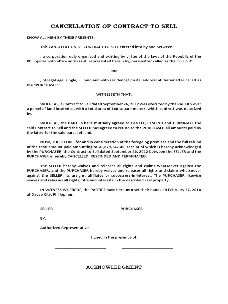 Cancellation of Contract To Sell | PDF | Notary Public | Business Law