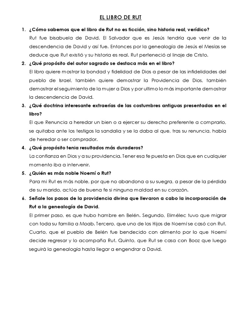 Preguntas Del Libro de RUT | PDF | Libro de rut | Religión y creencia