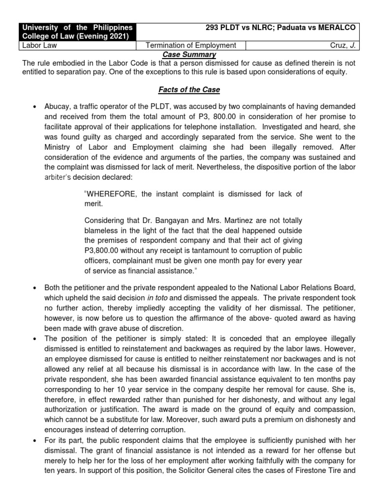 293 PLDT Vs NLRC | PDF | Employment | Punishments