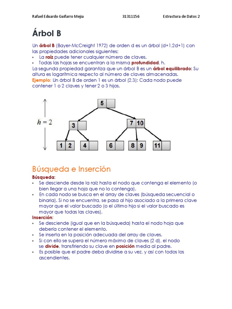 Principales operaciones de un árbol B | PDF | Recuperación de ...