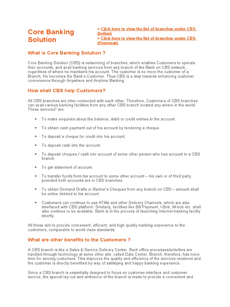 Core Banking Solution | PDF | Banks | Cheque