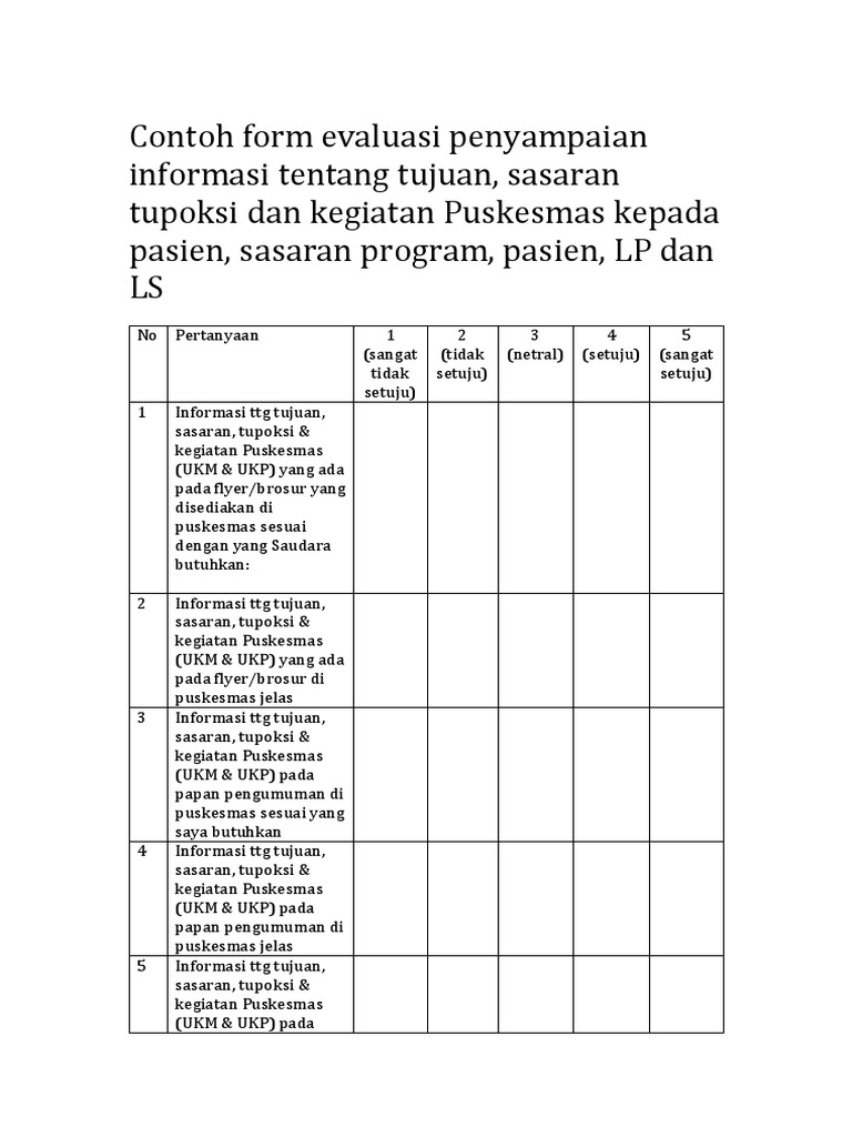 9.j. Contoh Form Evaluasi Untuk Penyampaian Informasi Pada Pengguna ...