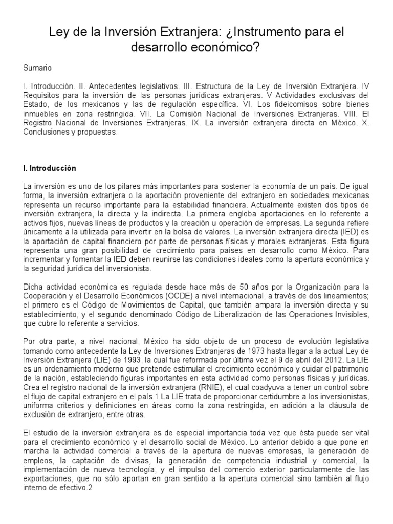 Ley de La Inversión Extranjera | PDF | Ley de fideicomiso | La ...
