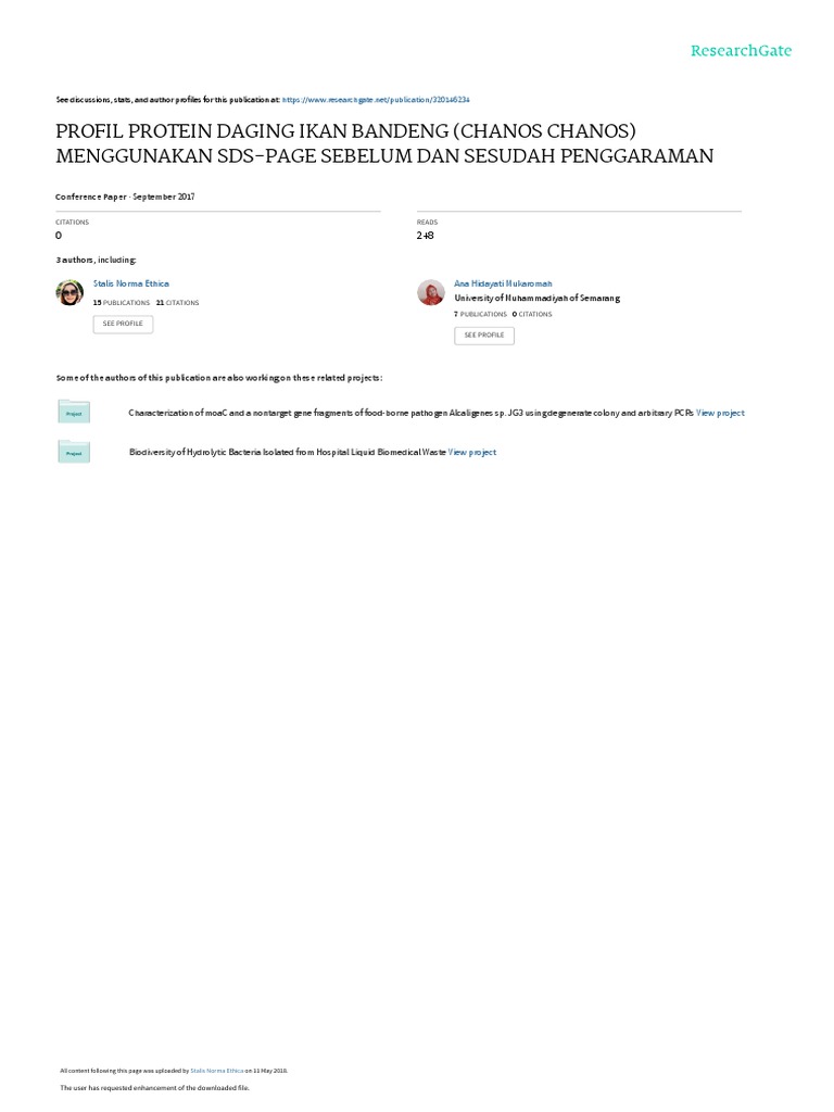 Profil Protein Daging Ikan Bandeng (Chanos Chanos) Menggunakan Sds-Page ...