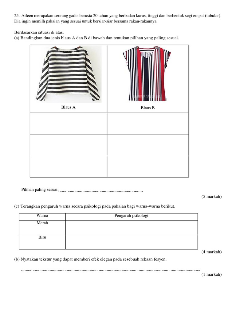 Soalan Bab Fesyen RBT TG 1 | PDF