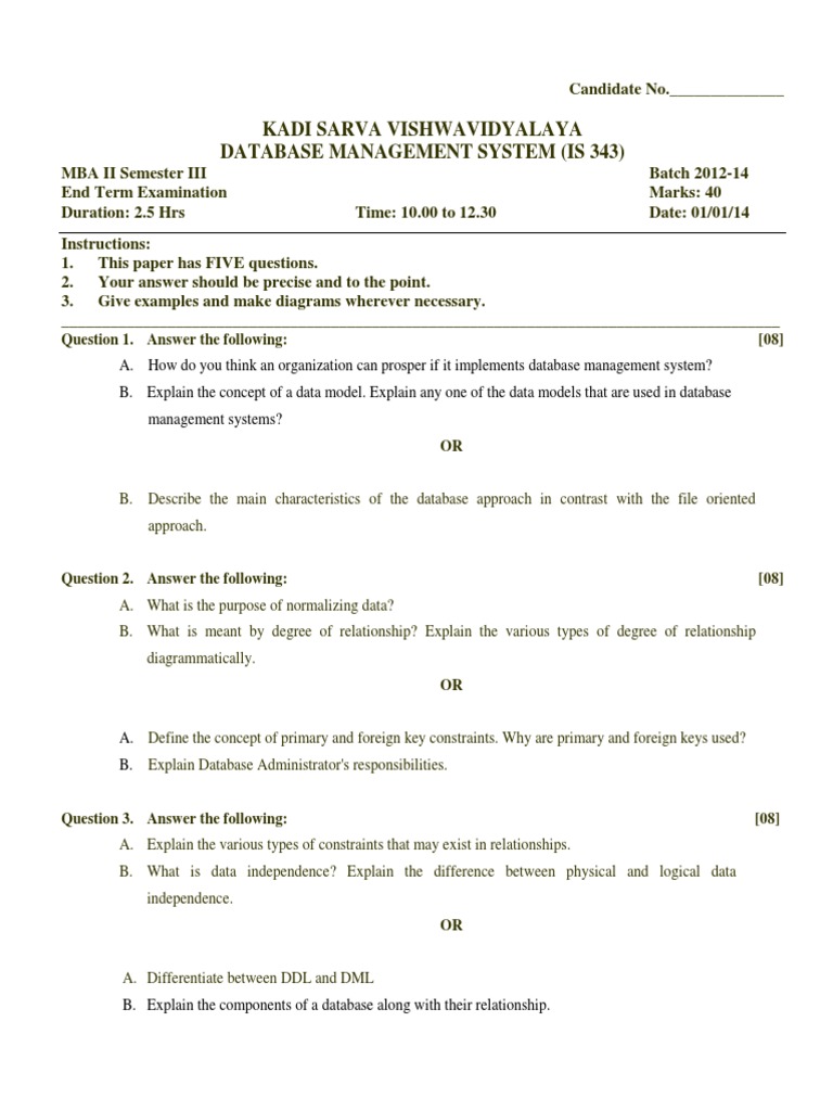 Database Management Exam Guide | PDF | Databases | Data Model