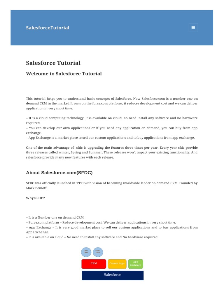 Salesforcetutorial Com Pdf Salesforce Com Customer Relationship