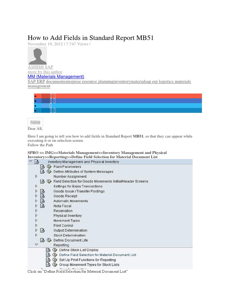 How To Add Fields in Standard Report MB51 | PDF | Computing | Software
