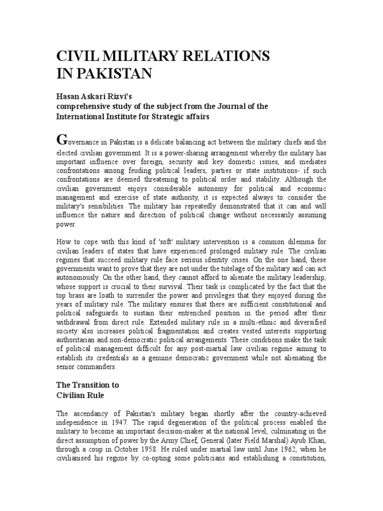 Civil Military Relations | PDF | Nawaz Sharif | Muhammad Zia Ul Haq