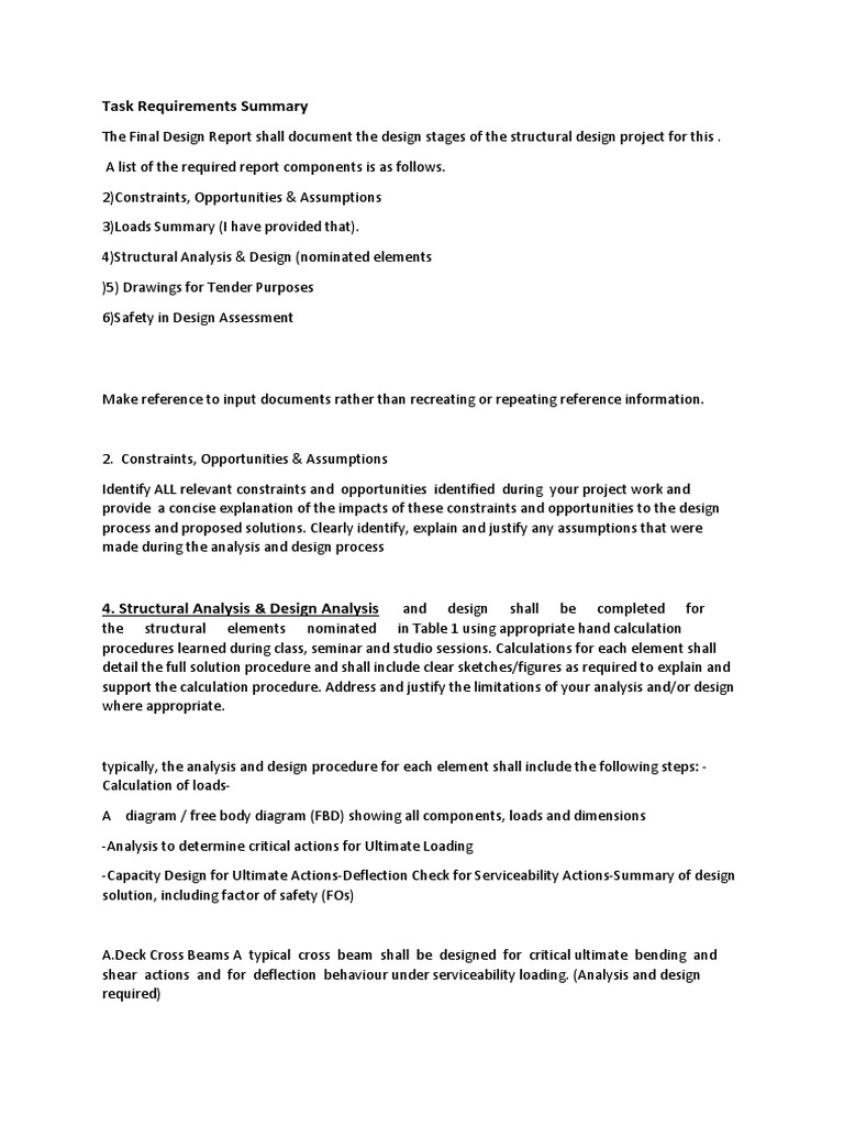 Task Requirements Summary | PDF | Bending | Structural Analysis