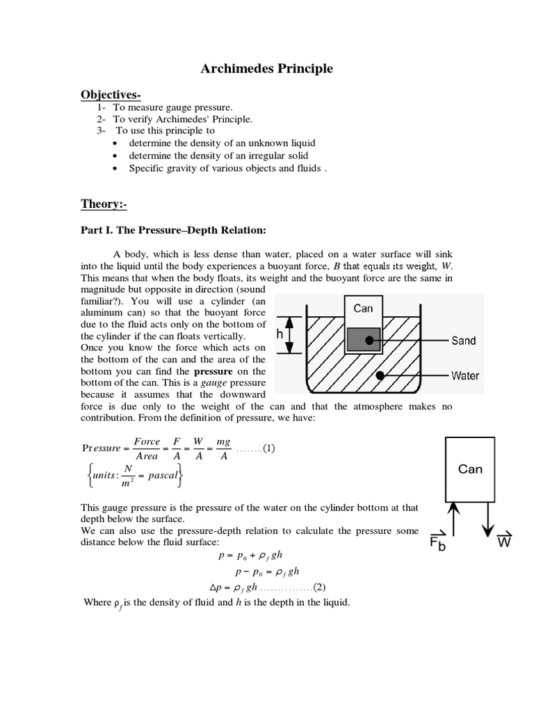 Archimedes Principle: Objectives | PDF | Buoyancy | Density
