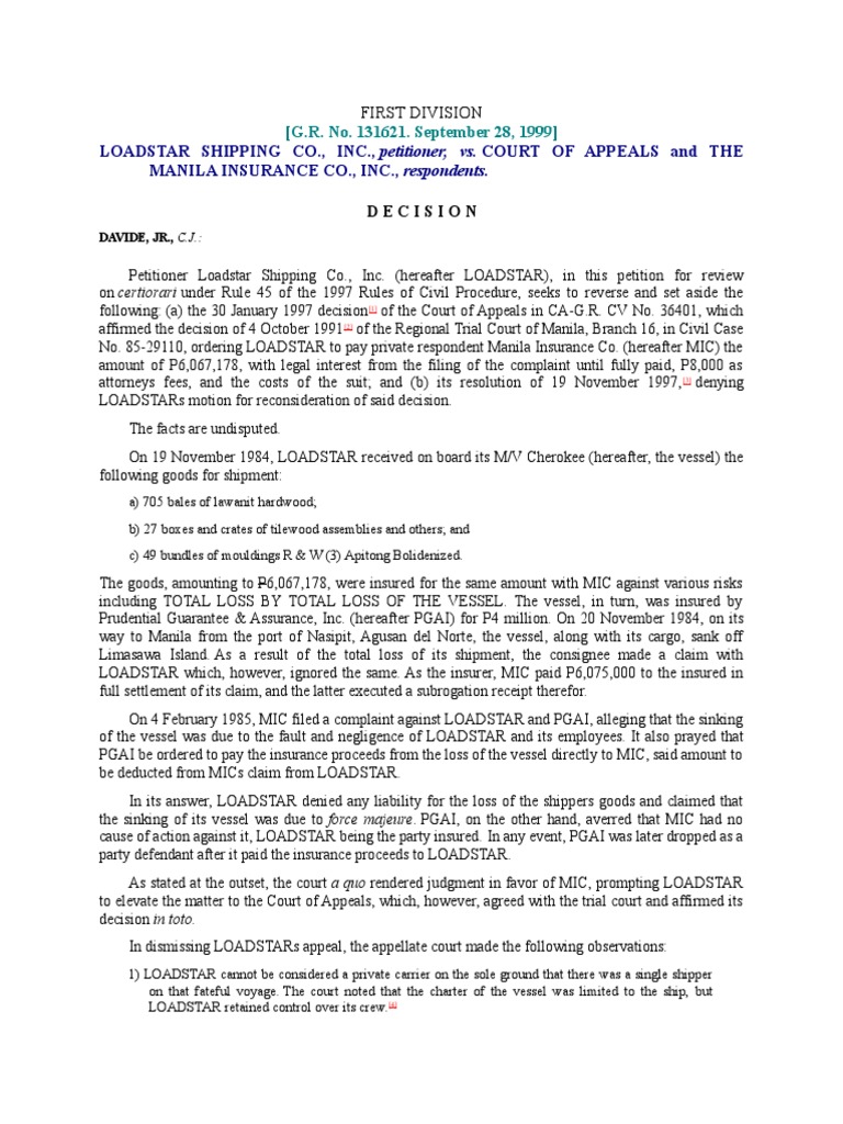 Loadstar Shipping Vs CA | PDF | Common Carrier | Bill Of Lading