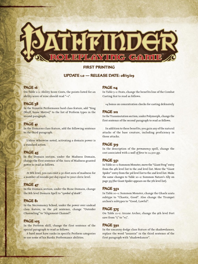 Pathfinder Errata 1.0 PDF | PDF | Copyright | License