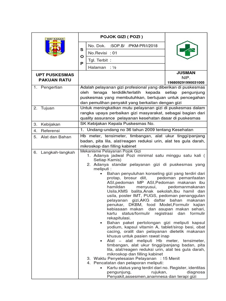 Sop Gizi: Pojok Gizi | PDF