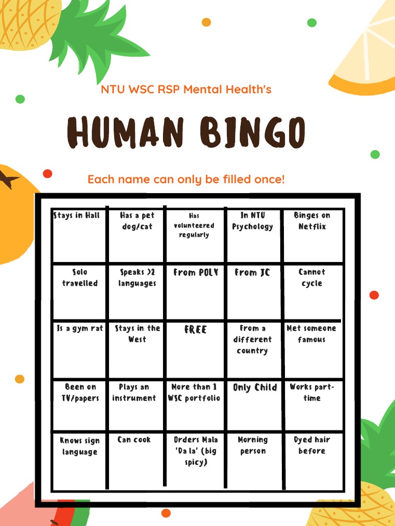 Human Bingo: NTU WSC RSP Mental Health's | PDF