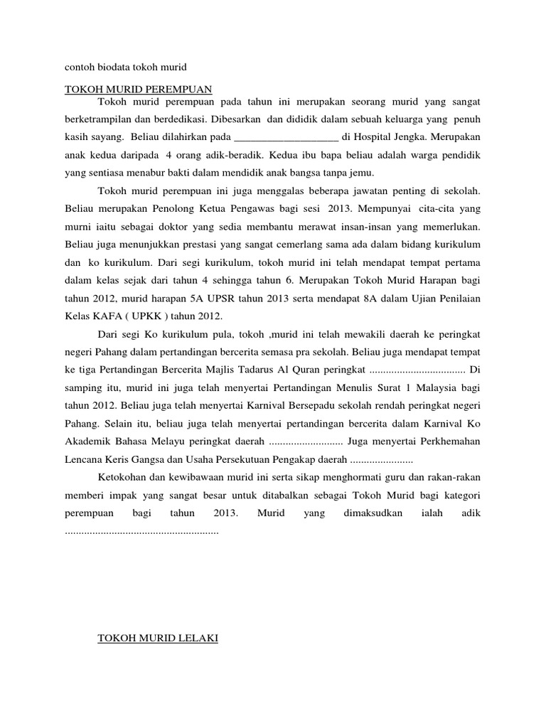 Contoh Biodata Tokoh Murid | PDF