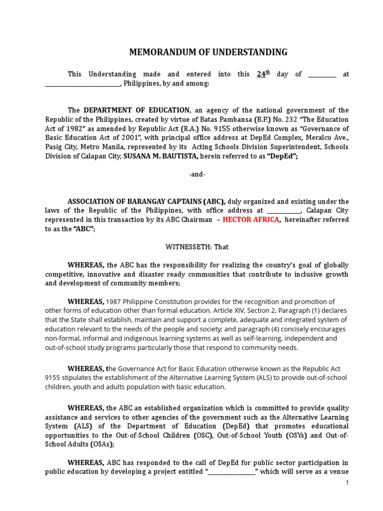 Sample MOU | Government | Politics