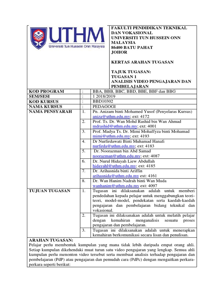 Kertas Arahan Tugasan 1 | PDF