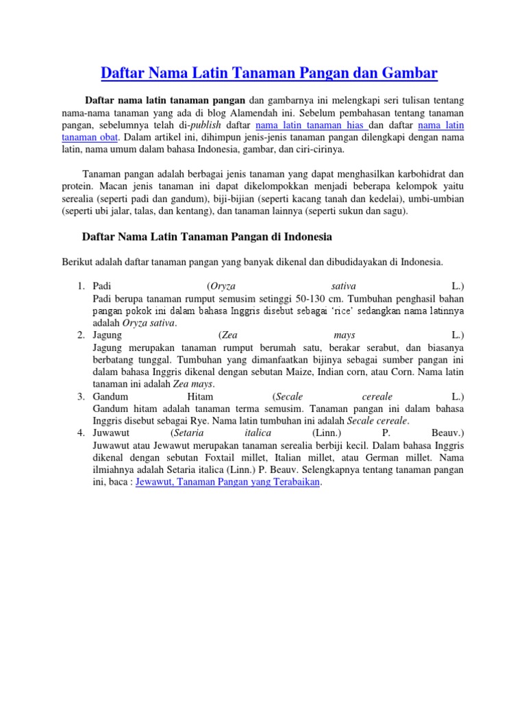 Daftar Nama Latin Tanaman | PDF