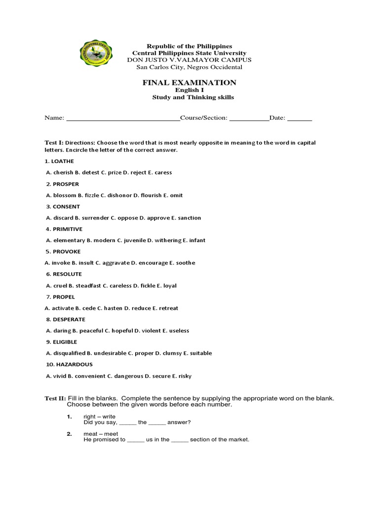 Final Exam in English | PDF