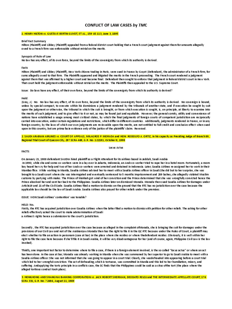 Locus Actus and Choice of Forum Clauses in Conflict of Law Cases | PDF ...
