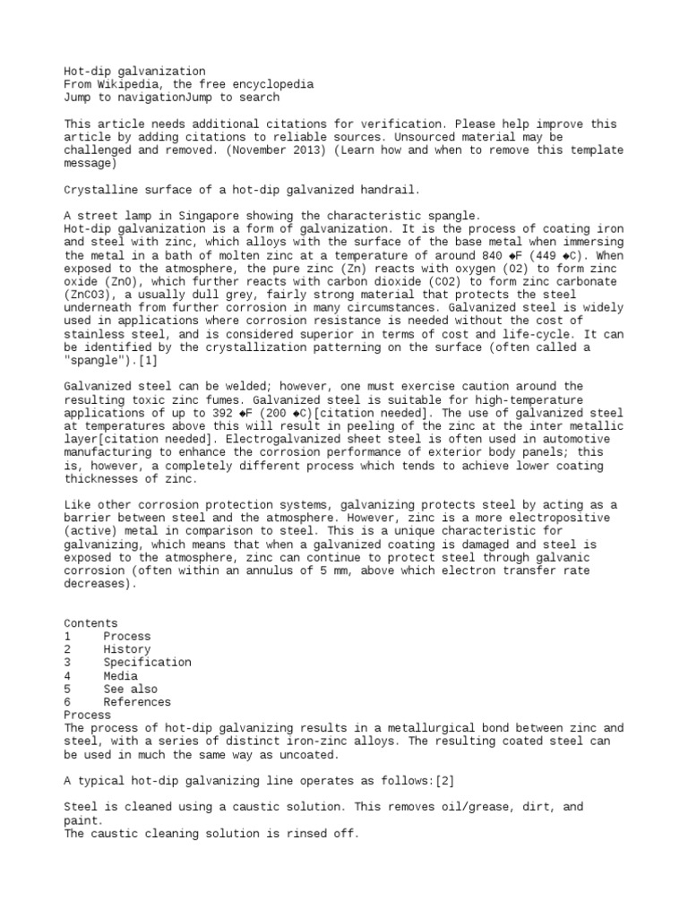 Hot Dip Galvanization | PDF | Chemical Elements | Materials