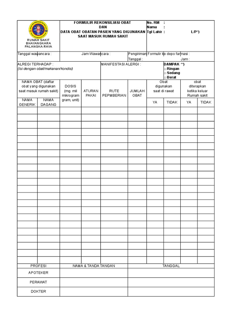 Formulir Rekonsiliasi Obat | PDF