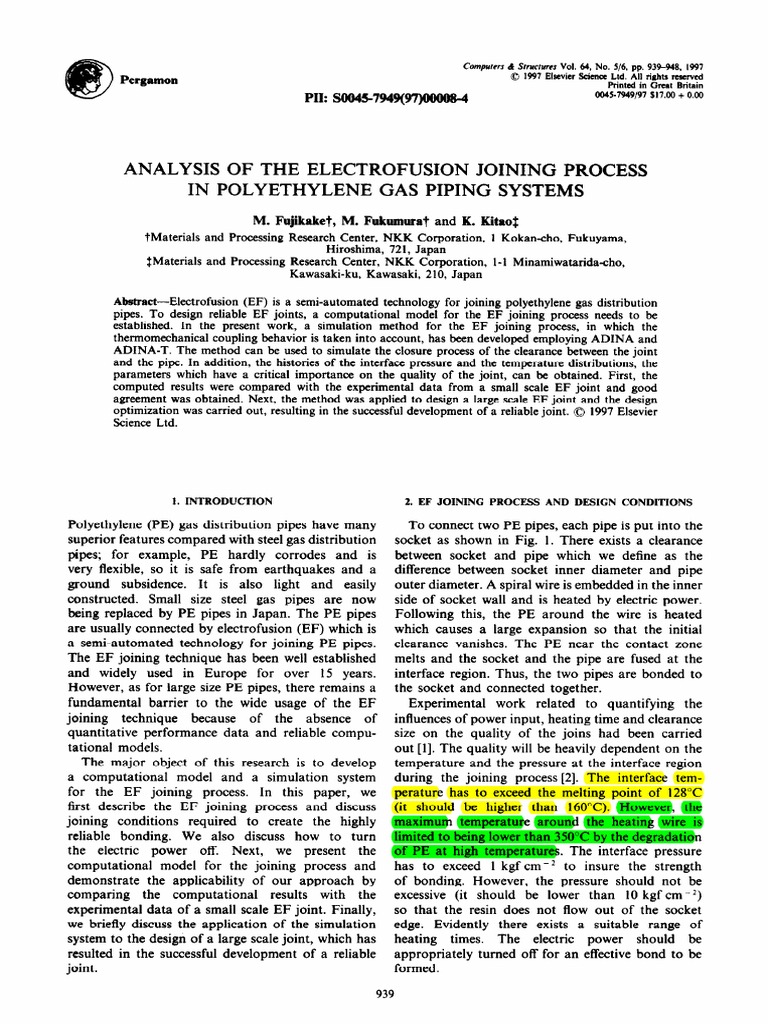 Analysis of The Electrofusion Joining Process in Polyethylene Gas ...