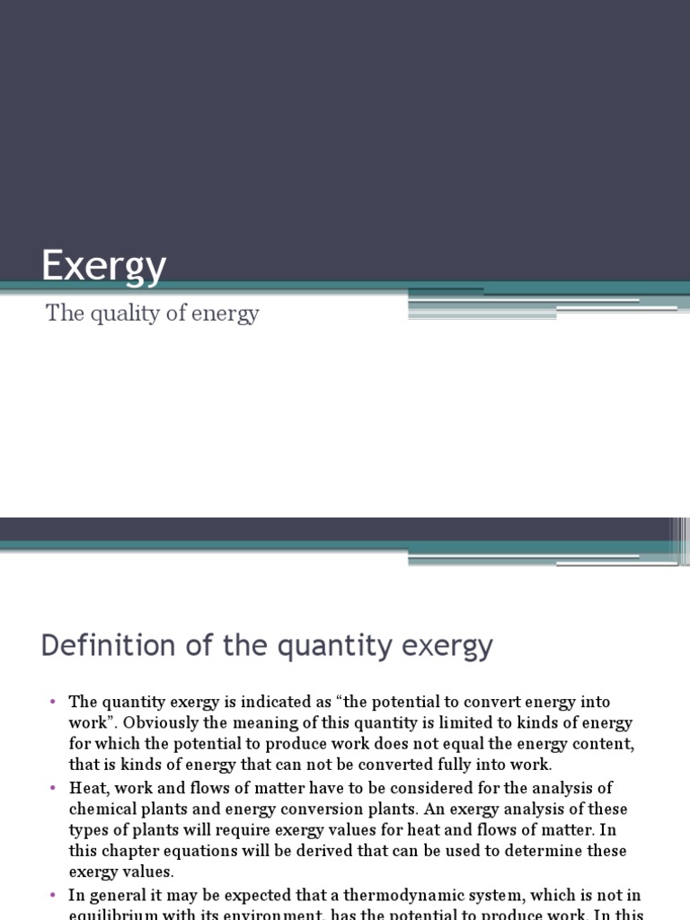Exergy: The Quality of Energy | PDF
