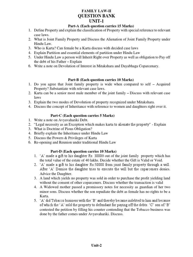 Family Law II - Question Bank | PDF | Will And Testament | Inheritance