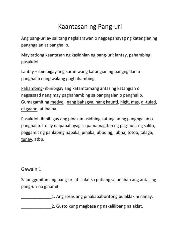 Kaantasan NG Pang-Uri | PDF