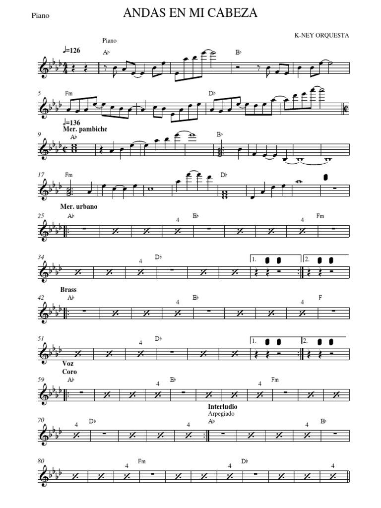 Andas en Mi Cabeza Piano | PDF | Entretenimiento (general)