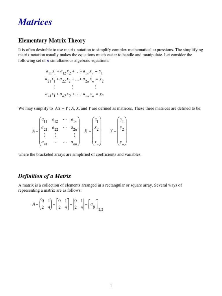 Matrices: Elementary Matrix Theory | PDF | Matrix (Mathematics) | Determinant