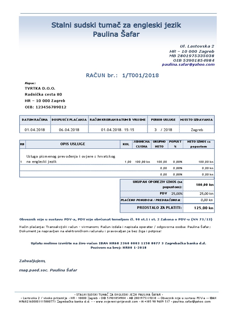 Faktura - Račun obrazac | PDF