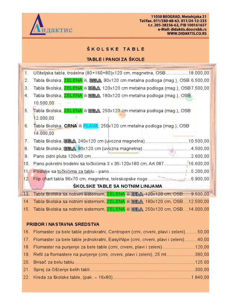 Skolske Table | PDF