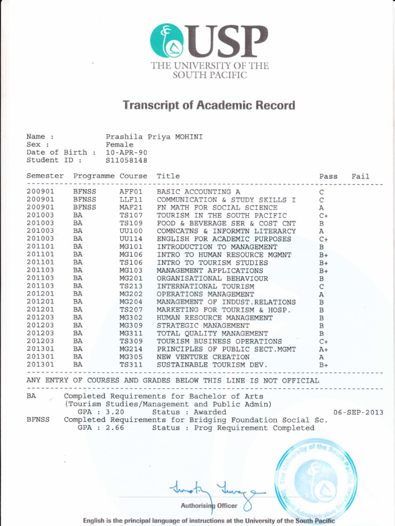 Transcript Academic: of Record | PDF | Bachelor Of Arts | Academia